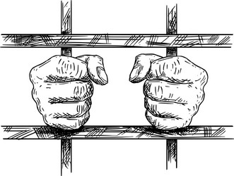 Sad prisoner behind bars Royalty Free Vector Image