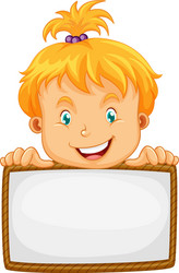 Blank sign template with cute girl on white Vector Image