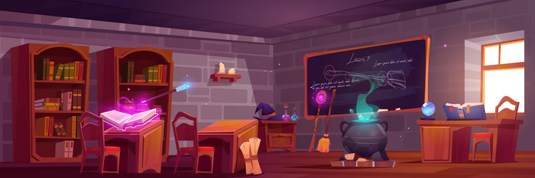 Magic school magician classroom interior with Vector Image