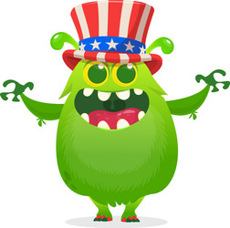 Cartoon funny monster wearing amirican uncle sam Vector Image