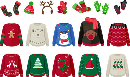 Collection of ugly christmas sweaters or jumpers Vector Image