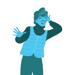 Freezing from cold man character in scarf showing Vector Image