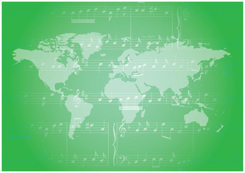 Red background with music notes and striped world Vector Image