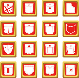 Pocket types icons set red Royalty Free Vector Image