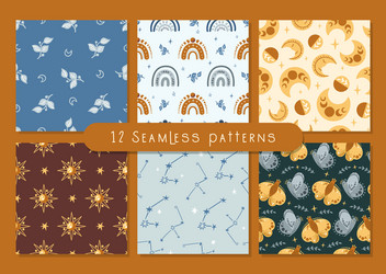 Space celestial kids seamless pattern bundle Vector Image