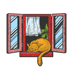 Cat in night window sketch Royalty Free Vector Image