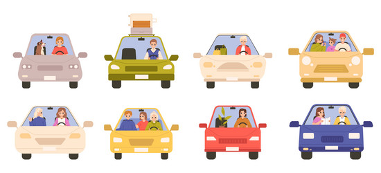 Cartoon car collection various cars front view Vector Image