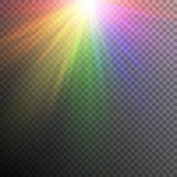 Rainbow ray light beams on transparent background Vector Image