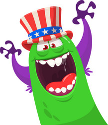 Cartoon funny monster wearing amirican uncle sam Vector Image