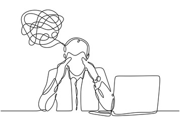 Continuous line drawing of sad man feeling Vector Image