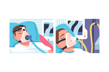 Young man patient in hospital lying on bed Vector Image