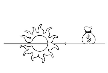 Abstract sun with dollar as line drawing on white Vector Image