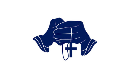 Praying hand holding cross religion church logo Vector Image