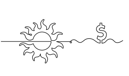 Abstract sun with dollar as line drawing on white Vector Image