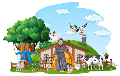 Magic land with medieval cartoon characters Vector Image