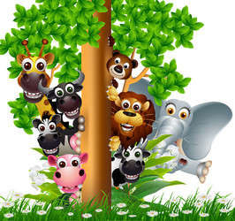 Set cartoon animals with cow sheep goat lion Vector Image