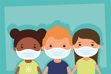 Little kids using face masks characters Royalty Free Vector