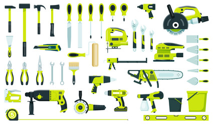 Carpenter handyman tool and equipment icon set Vector Image