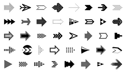 Diverse arrow cursors set different shapes styles Vector Image