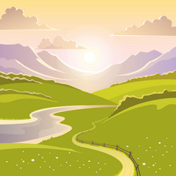 Spring landscape background with path Royalty Free Vector