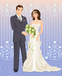 Wedding invitation silhouette of bride and groom Vector Image
