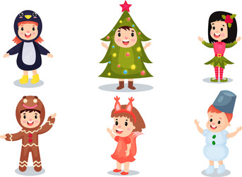 Cute little kids wearing christmas costumes set Vector Image