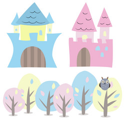 Bird houses set cartoon cute Royalty Free Vector Image