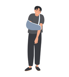 Man with plastered arm broken hand in cast Vector Image