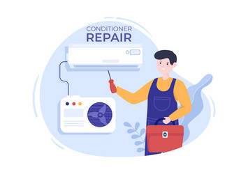 Air conditioner repair or installation with unit Vector Image