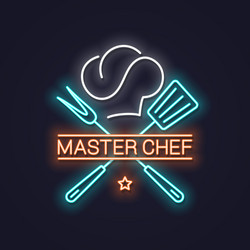 Chef master logo with hat on white background Vector Image