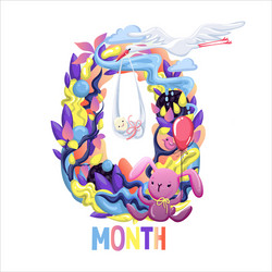 Cute months sticker with animals for baby Vector Image