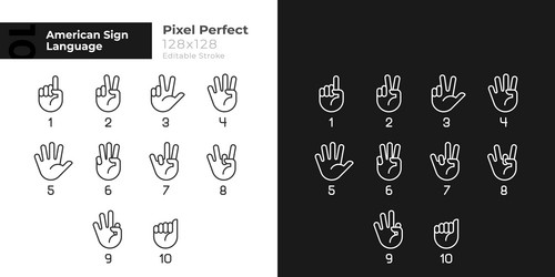 American sign language pixel perfect linear icons Vector Image