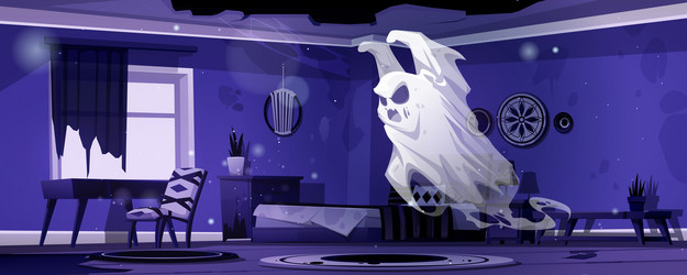 Ghost in night abandoned living room funny spook Vector Image