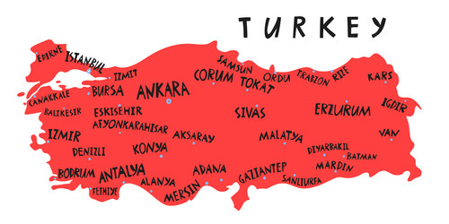 Hand drawn stylized map of turkey turkey republic Vector Image