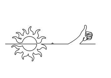 Abstract sun with plane as line drawing on white Vector Image