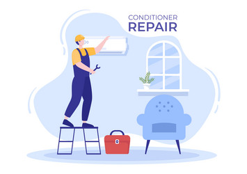 Air conditioner repair or installation with unit Vector Image