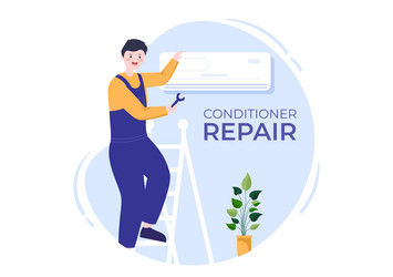 Air conditioner repair or installation with unit Vector Image