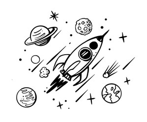 Rocket Ship Drawing In Space