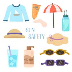 Sun protection set hand-drawn of safety tips Vector Image