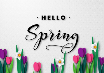 Hello spring banner happy spring day fashionable Vector Image