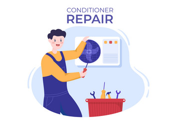Air conditioner repair or installation with unit Vector Image