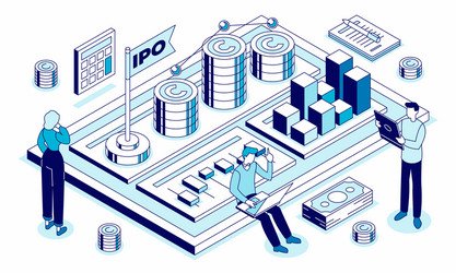 Ipo initial public offering tiny male and female Vector Image