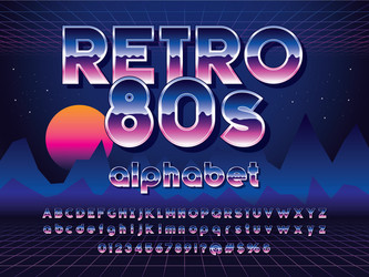 80 s purple neon retro font futuristic metal Vector Image