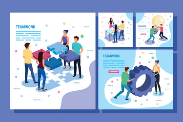 Teamwork people with laptop device Royalty Free Vector Image