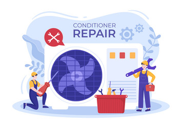 Air conditioner repair or installation with unit Vector Image