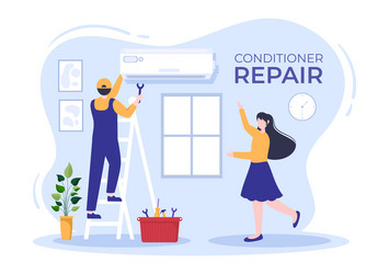 Air conditioner repair or installation with unit Vector Image