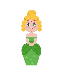 Pretty cartoon princess standing and wearing green