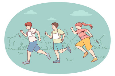Happy kids running marathon outdoors Royalty Free Vector