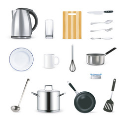 Pan dishes realistic set Royalty Free Vector Image