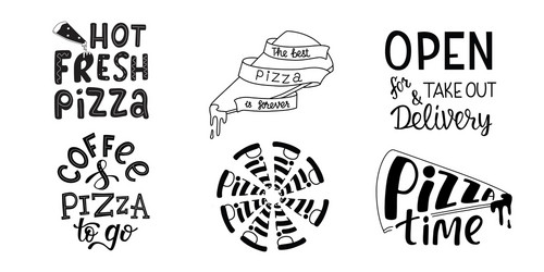 Hot fresh pizza sign for delivery take away box Vector Image